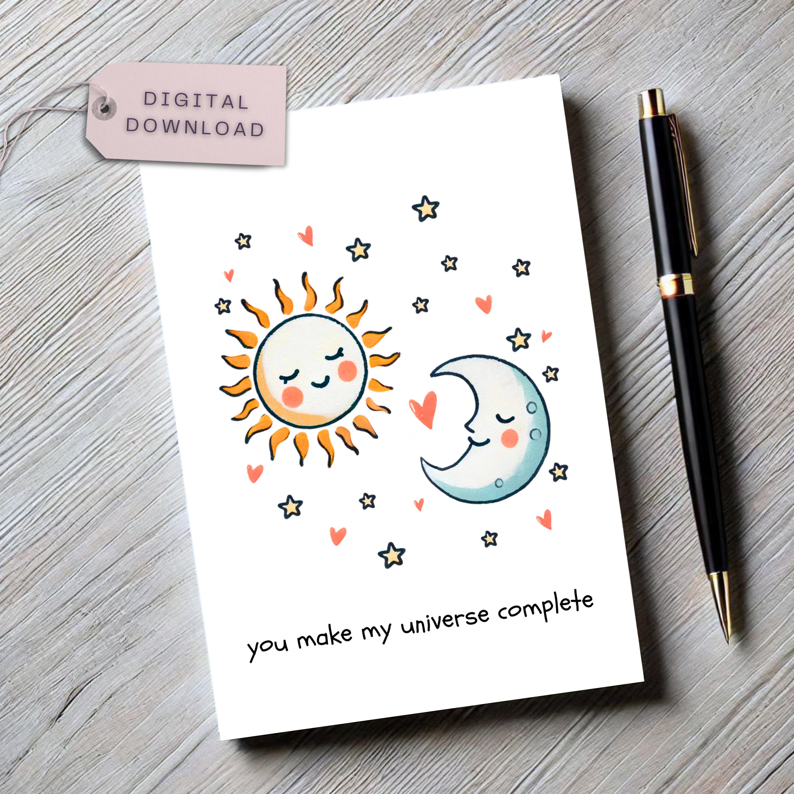 Love Card, Sun & Moon Notecard for Girlfriend, Boyfriend, Wife, Husband ...
