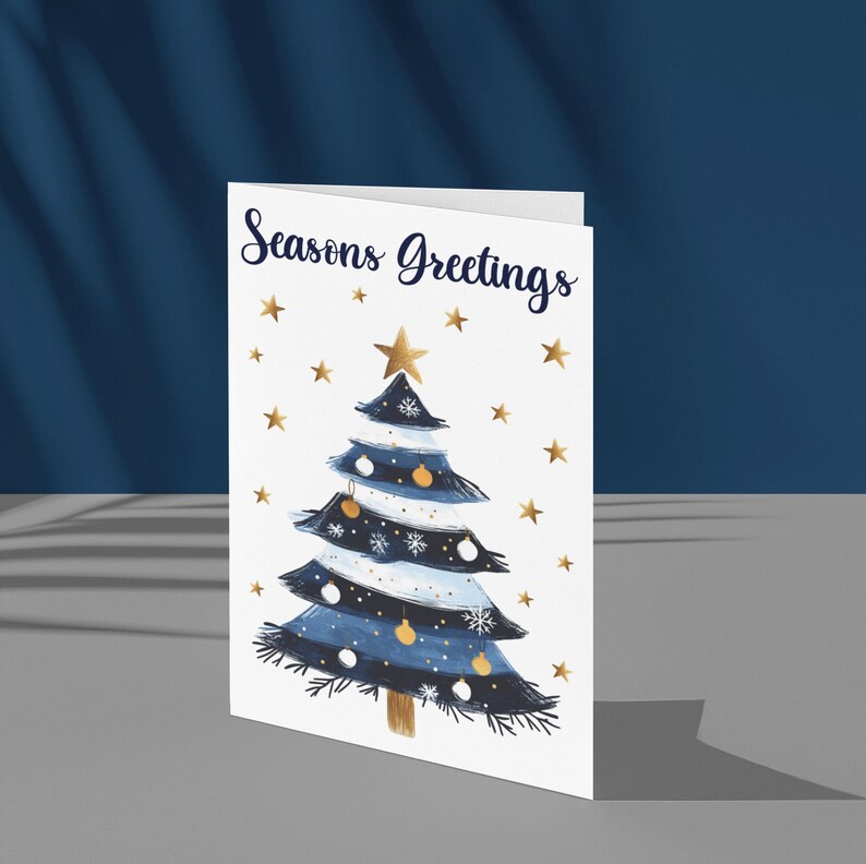 Seasons Greetings Christmas Card Blue Trees Printable Christmas Card ...