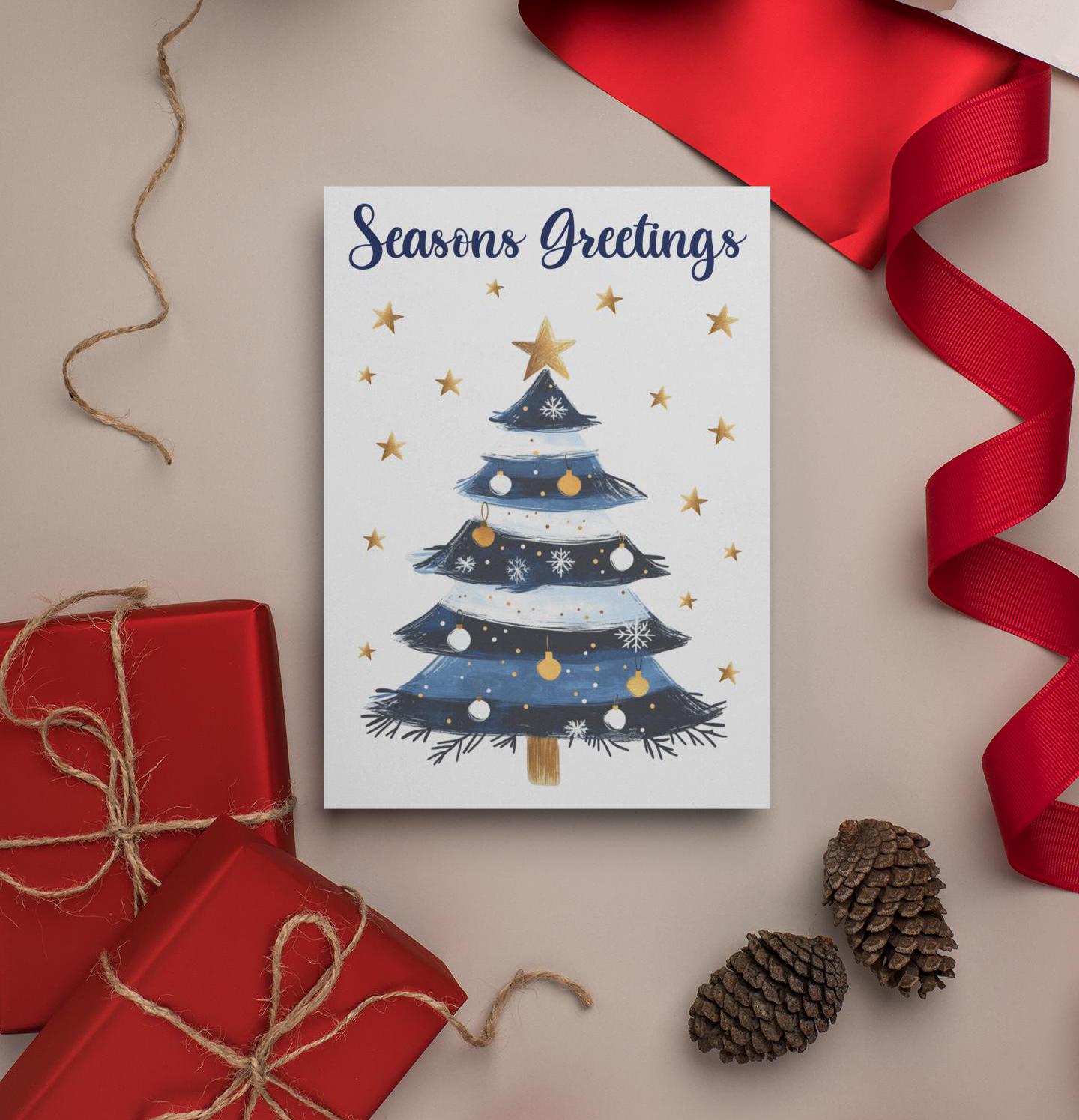 Seasons Greetings Christmas Card Blue Trees Printable Christmas Card ...