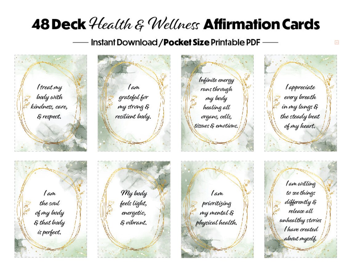 48 Health & Wellness Affirmation Cards, Printable Affirmation, Manifest ...