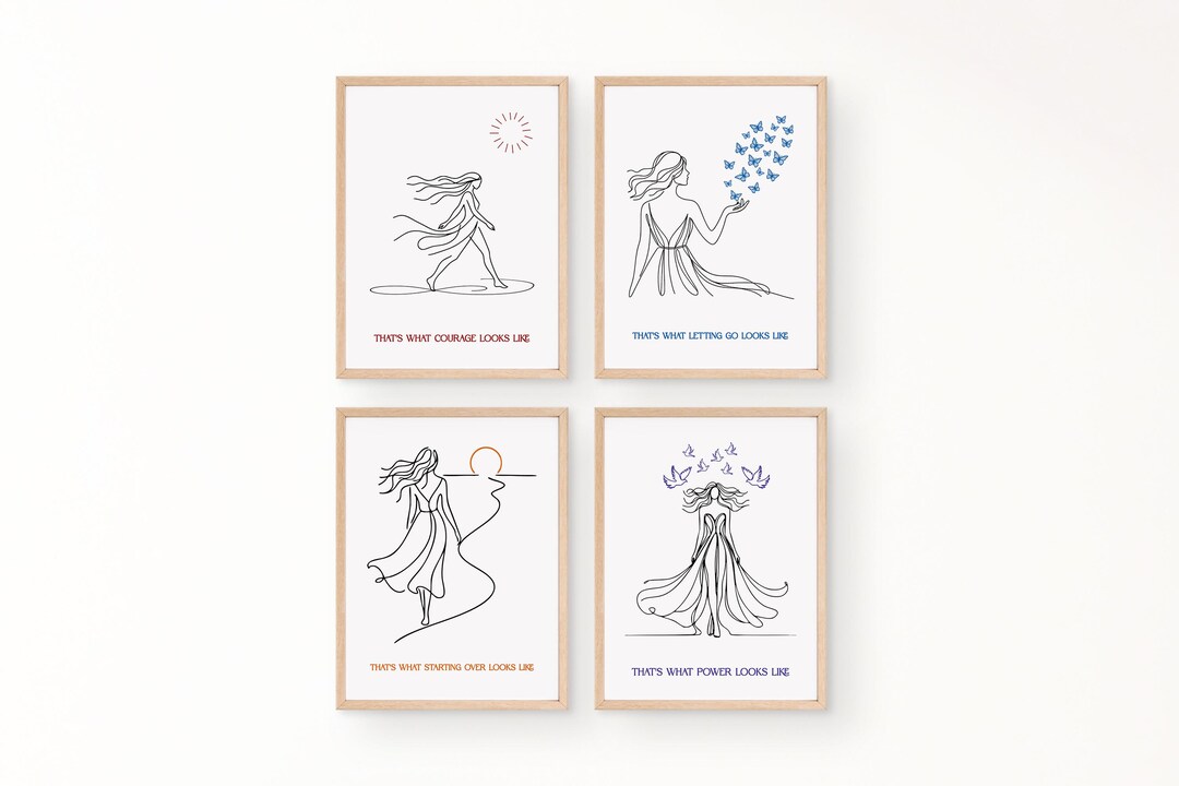 Empowerment Wall Art Set Four Minimalist Line Art Prints, Starting Over ...