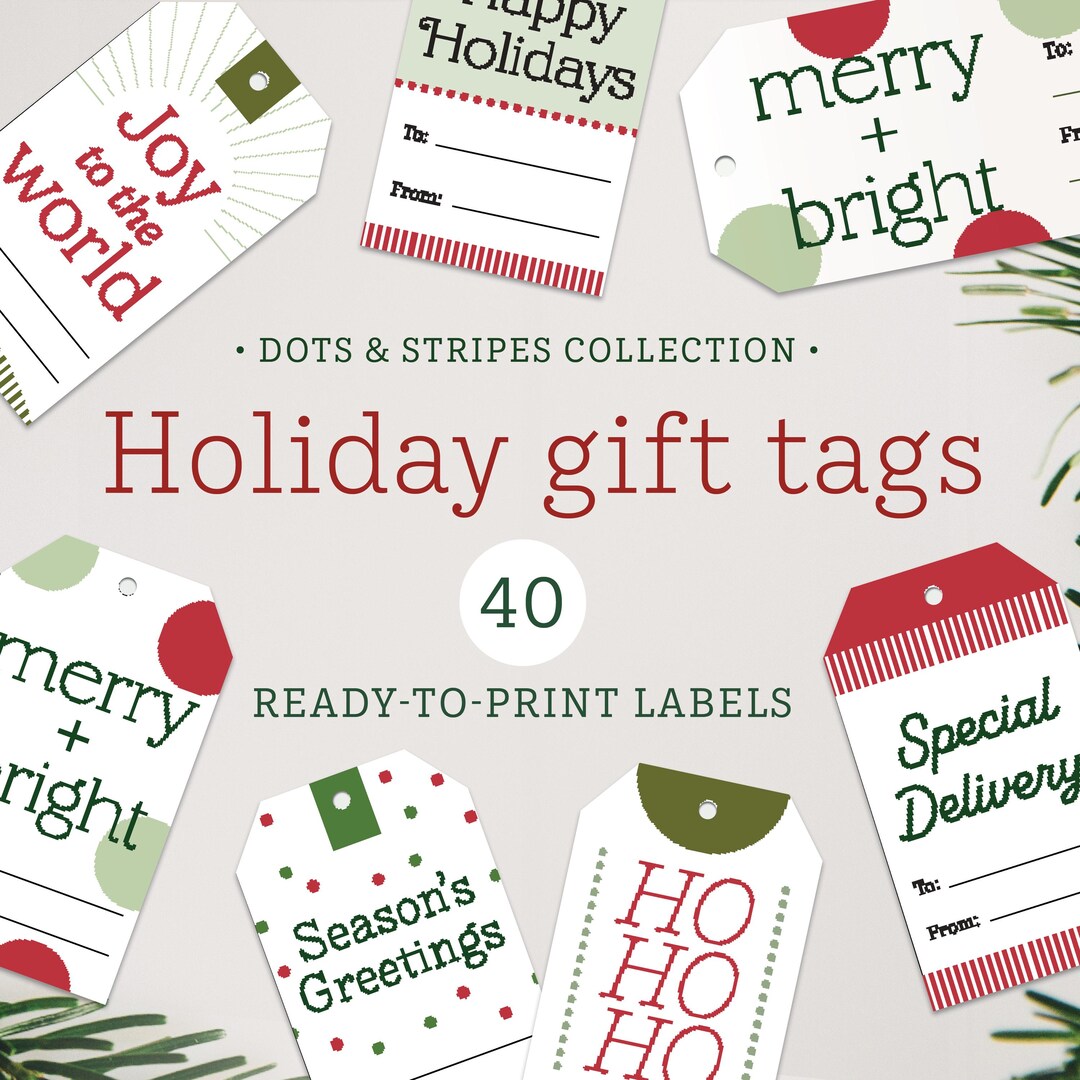 Printable Stripes Polka Dots Holiday Gift Tags Fun Fonts Modern Xmas To ...