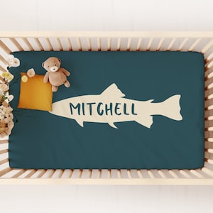 Personalized Fish Crib Sheet, Baby Boy Gift, Lake Themed Nursery ...