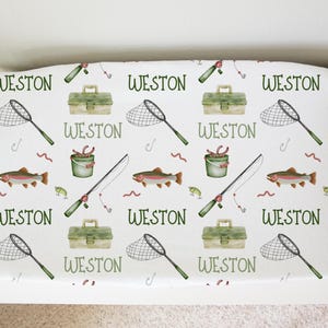 Lure Fishing Nursery Bedding Set, Trout Fish Crib Sheet, Kid Name ...