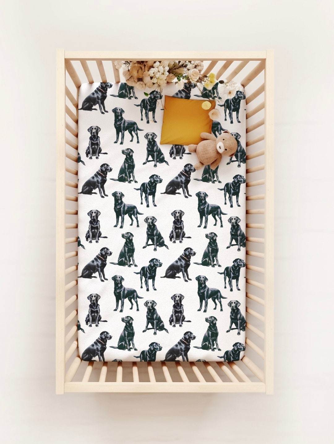 Crib Sheet With Black Labs, Boy Puppy Nursery Bedding, Dog Nursery ...