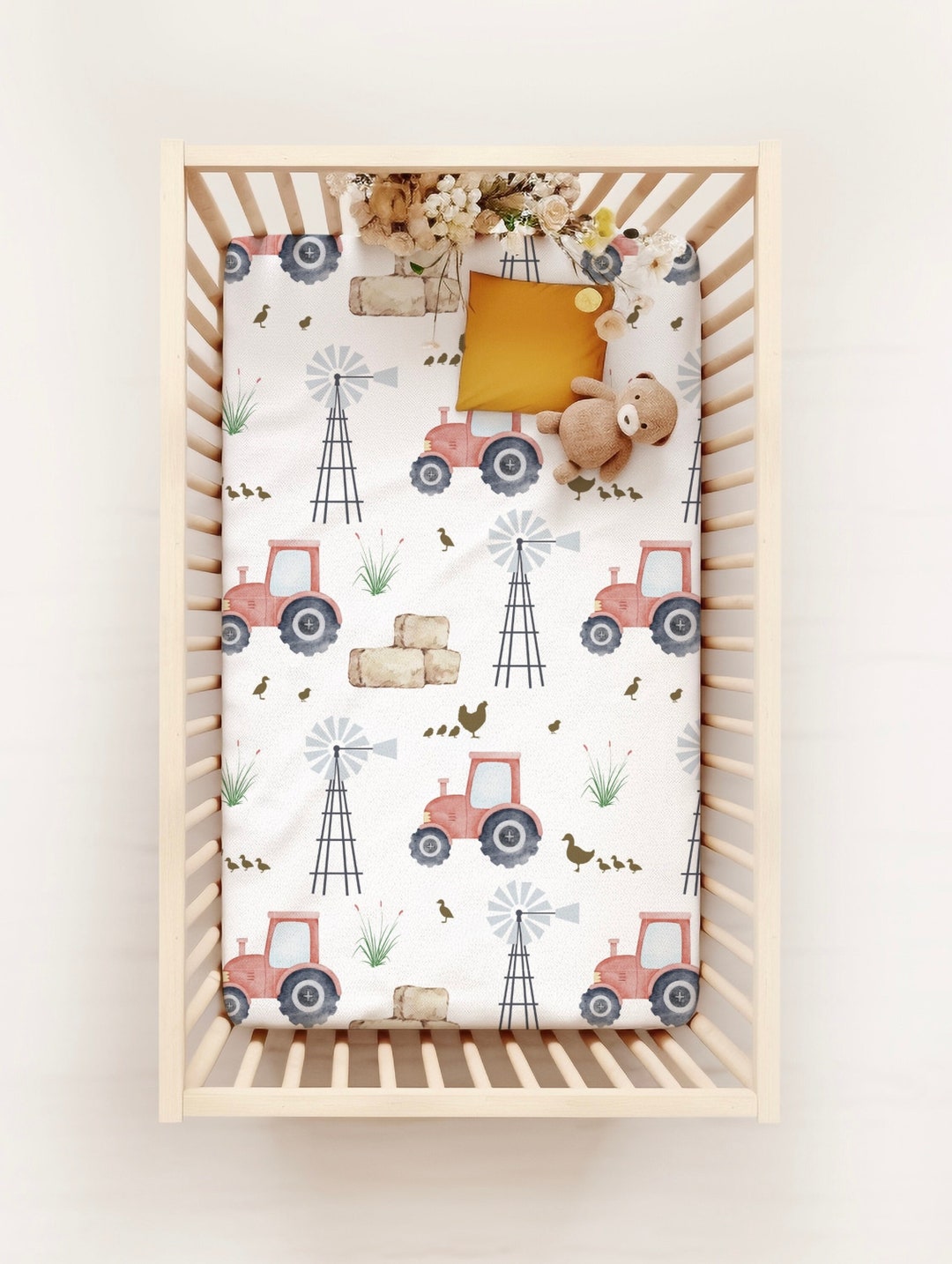 Red Tractor Baby Crib Sheet, Tractor Nursery Bedding, Boy Farm Crib ...