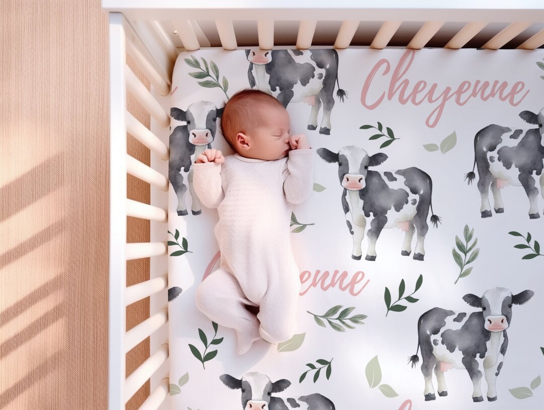 Personalized Baby Girl Cow Crib Sheet, Farm Nursery Bedding, Crib ...