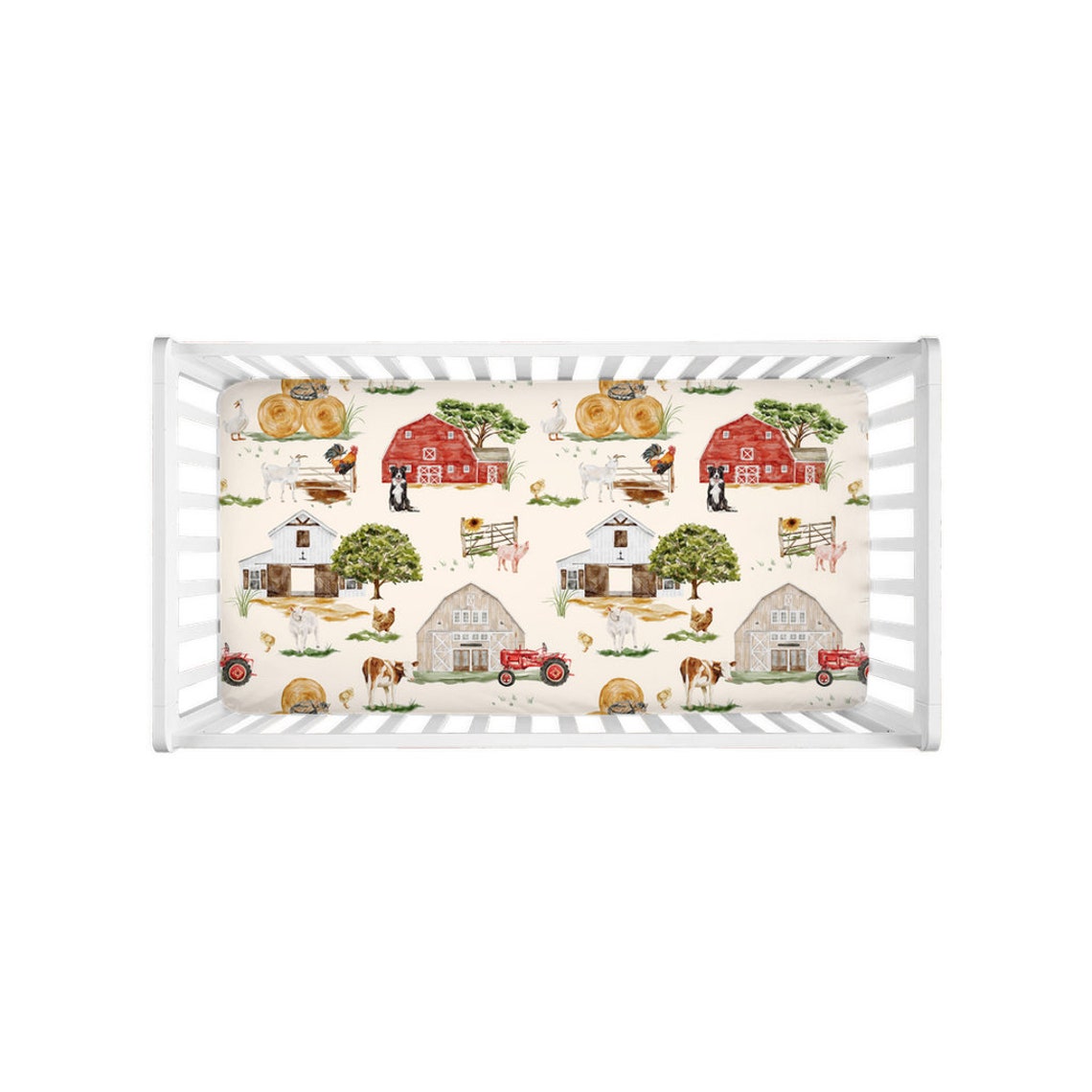 Farm Crib Sheet, Farm Themed Nursery, Farm Animal Crib Bedding, New Mom ...
