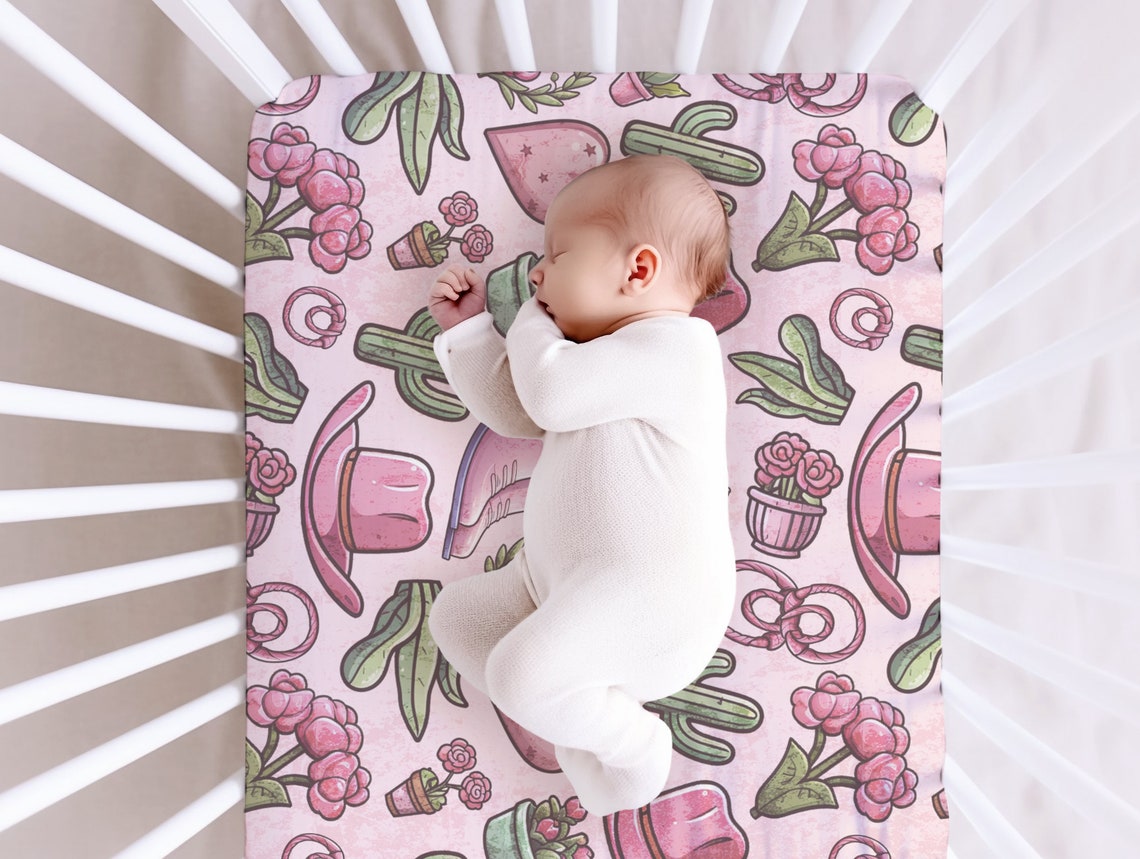 Pink Western Fitted Crib Sheet, Cactus Baby Bedding, Pink Cowgirl ...