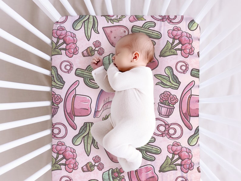 Pink Western Fitted Crib Sheet, Cactus Baby Bedding, Pink Cowgirl ...