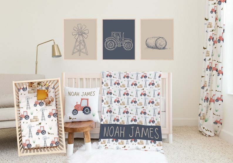 Nursery Tractor Wall Decor, Kids Farm Bedroom Prints, Set of Three ...