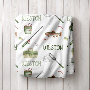 Lure Fishing Nursery Bedding Set, Trout Fish Crib Sheet, Kid Name ...