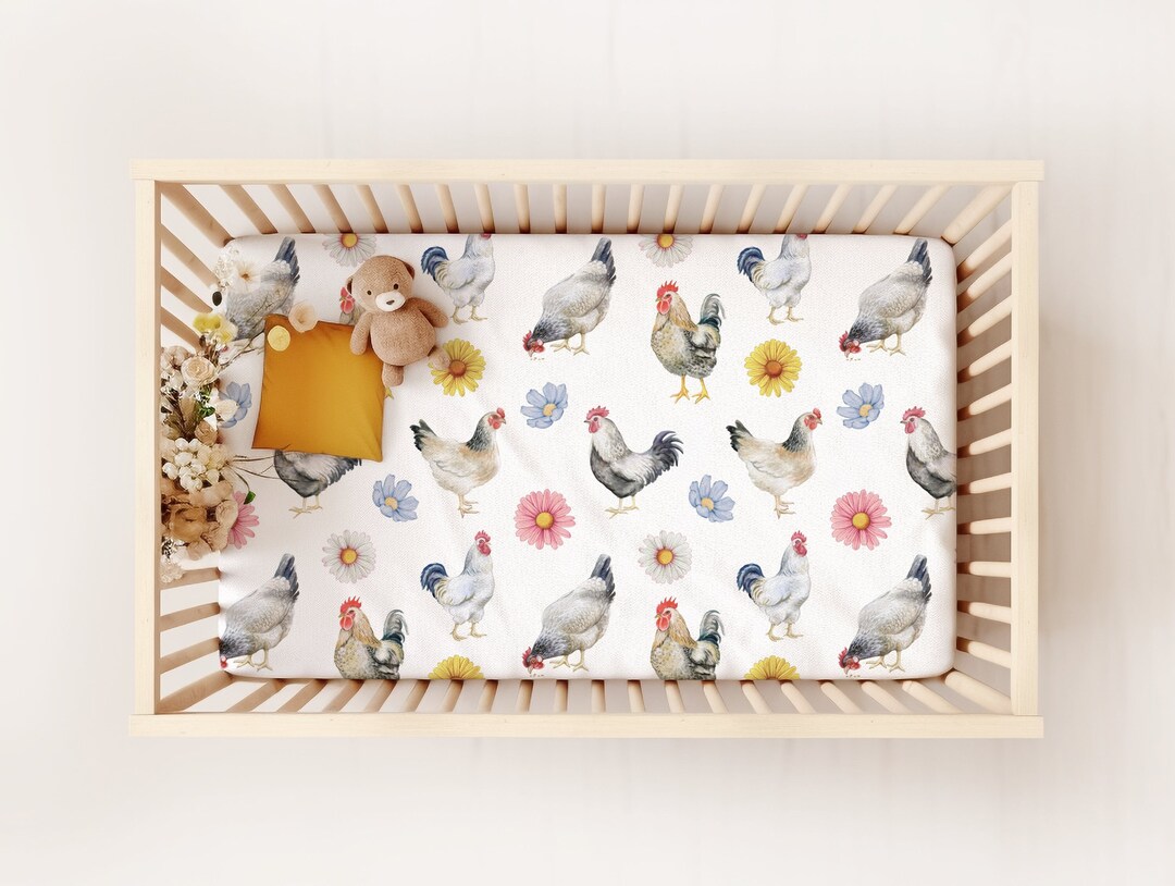 Chicken and Daisy Fitted Crib Sheet, Farm Nursery Crib Bedding for Girl ...