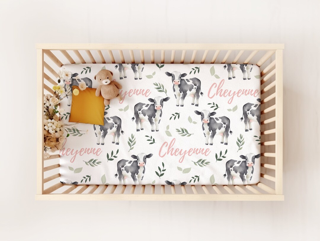 Personalized Baby Girl Cow Crib Sheet, Farm Nursery Bedding, Crib ...