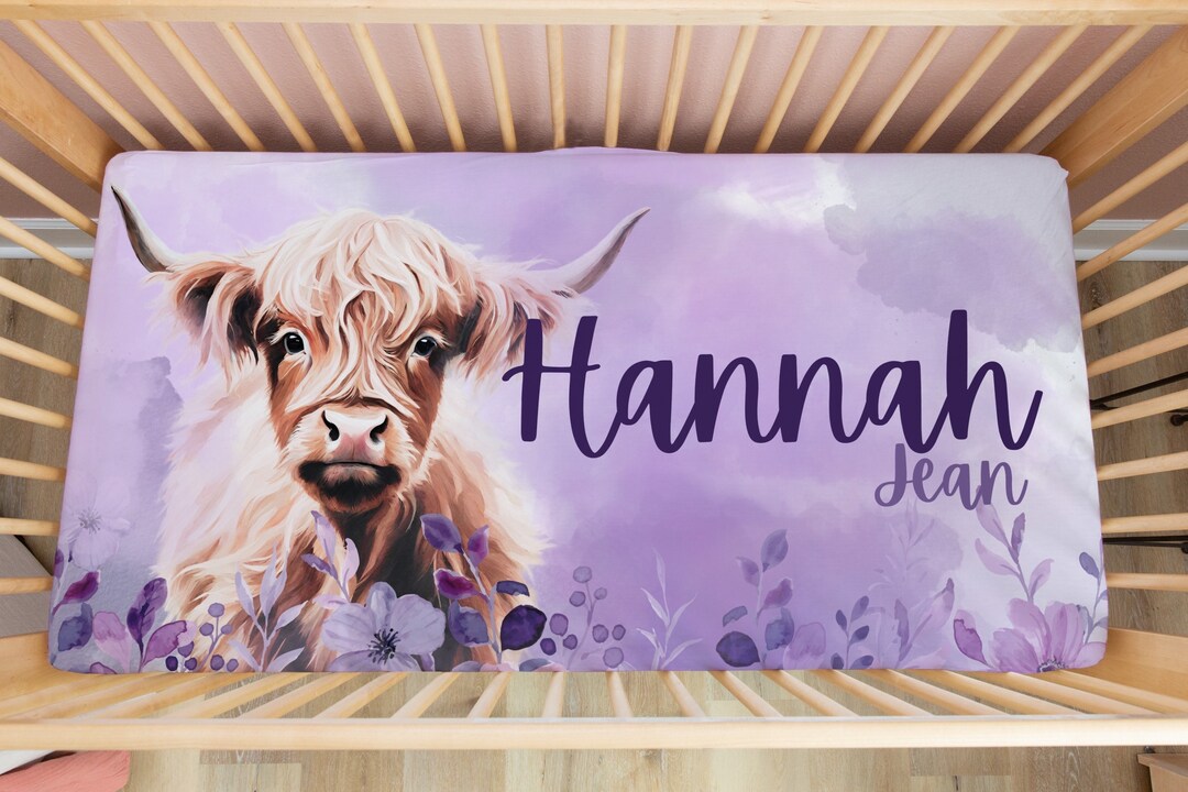 Purple Highland Cow Crib Sheet, Custom Highland Cow Sheet, Cowgirl ...