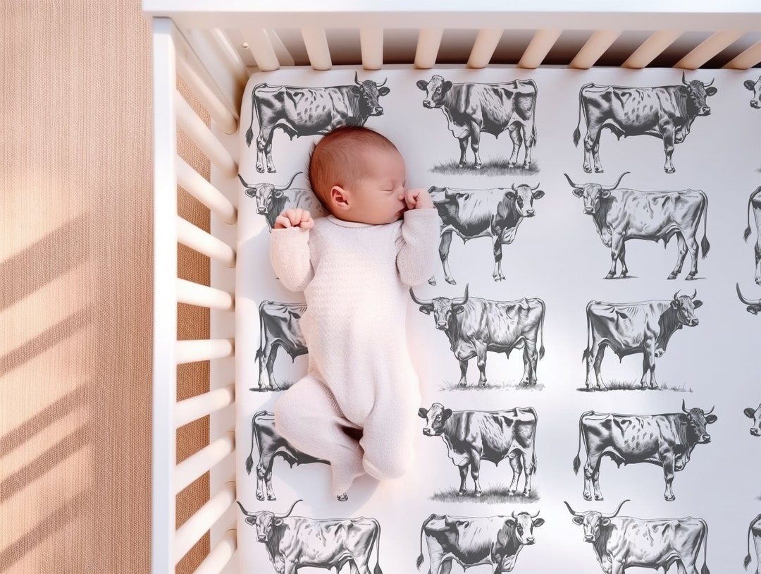 Boy Western Crib Bedding, Crib Sheet With Cows, Cattle Breeds, Vintage ...
