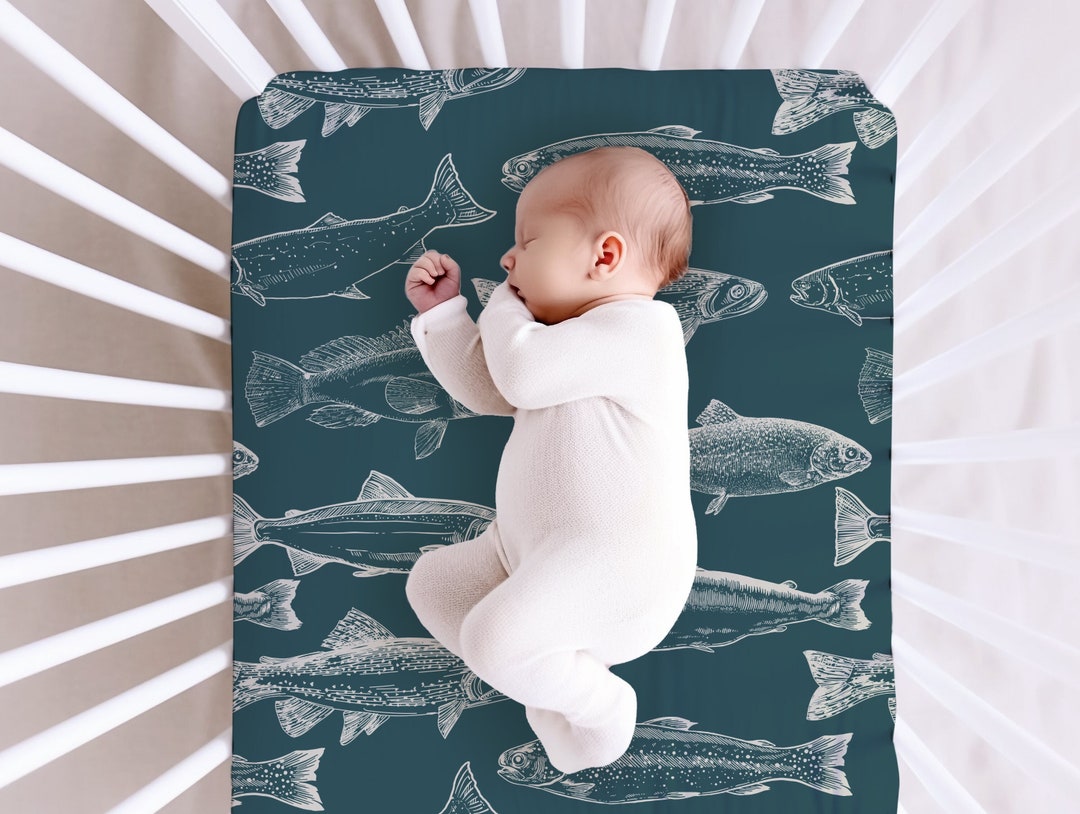 Crib Sheet With Fish, Trout and Bass Crib Sheet, Angler Nursery ...