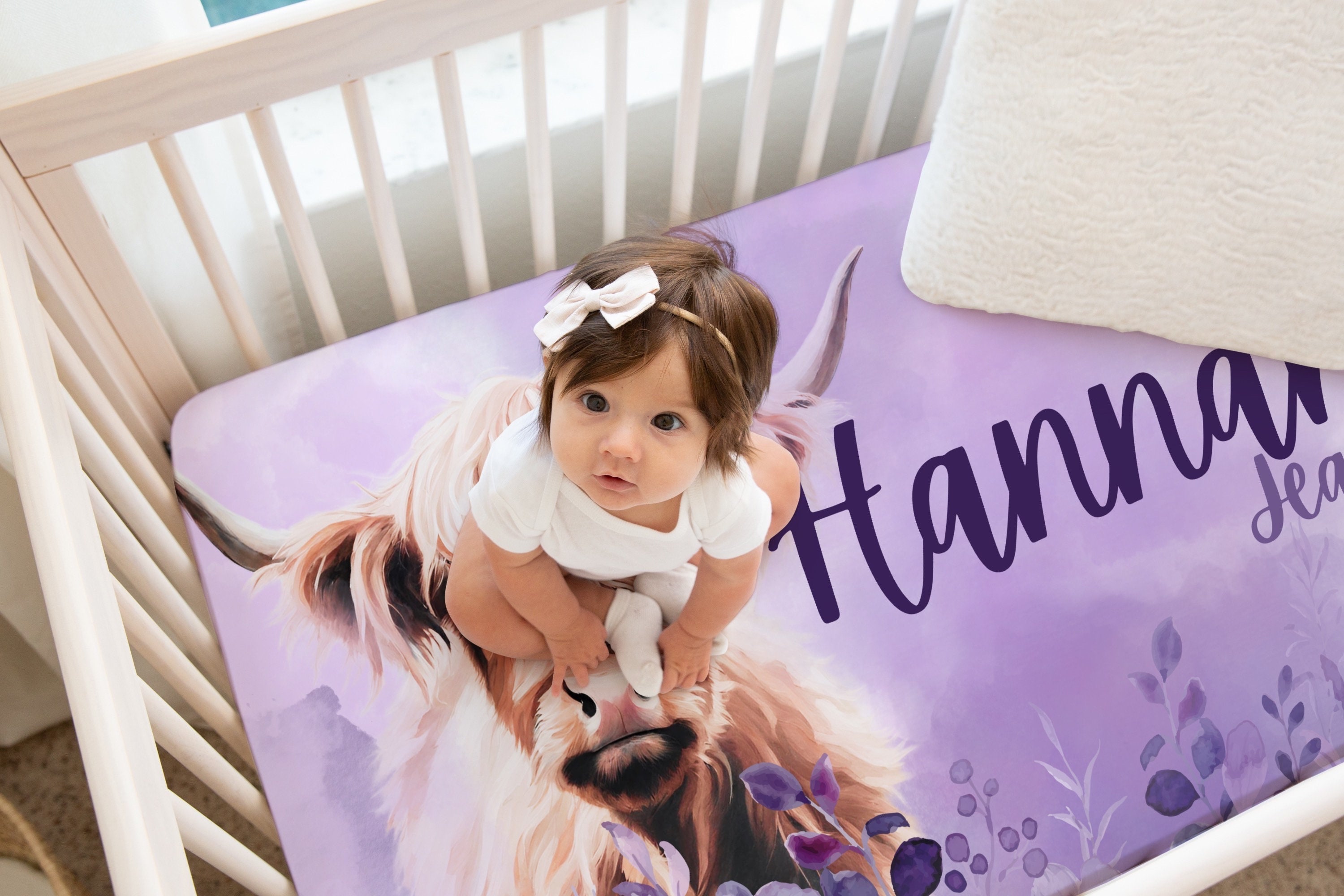 Purple Highland Cow Crib Sheet Custom Highland Cow Sheet - Etsy