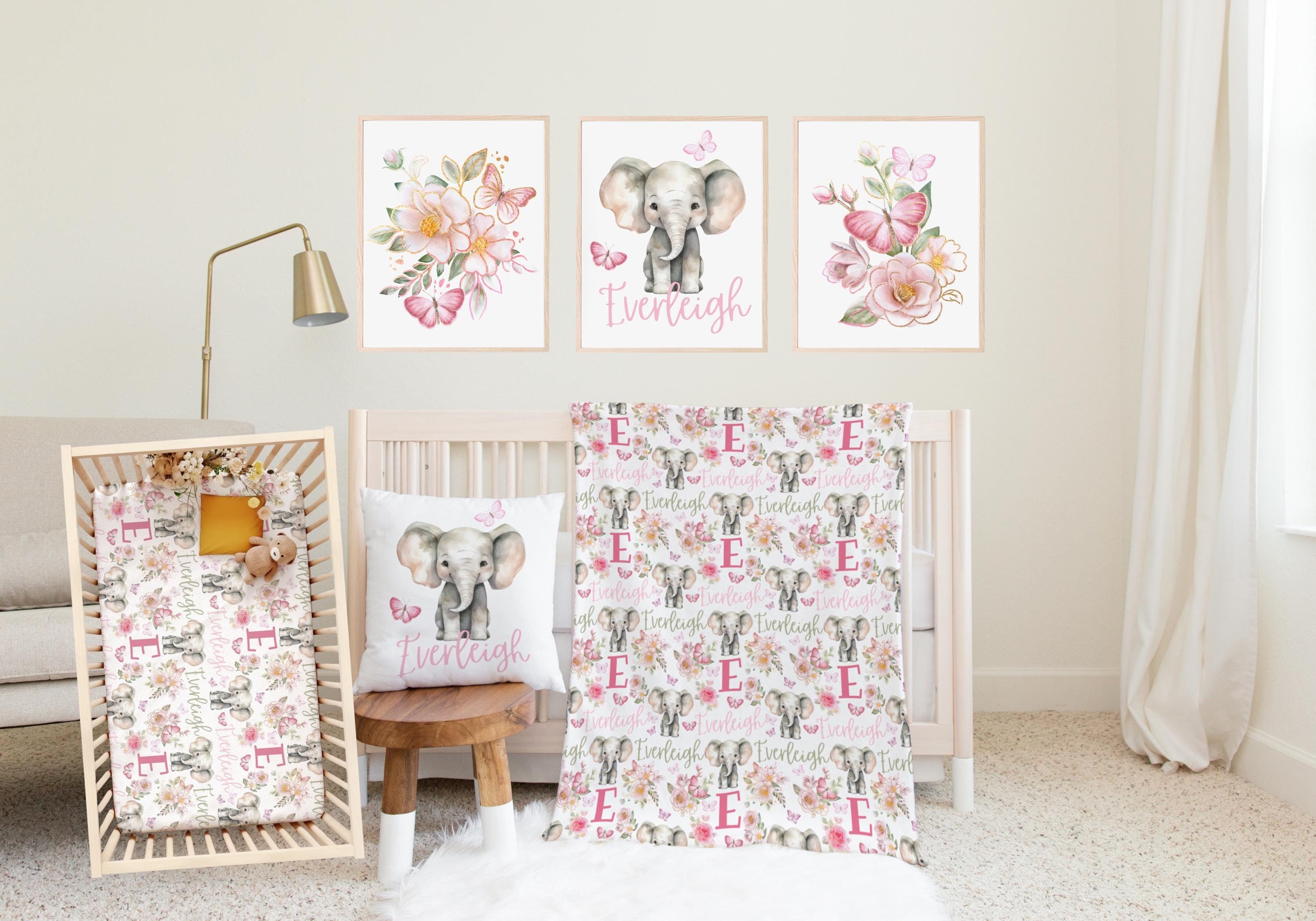 Pink Elephant Crib Bedding Set, Elephant Crib Sheet, Baby Shower Gift ...