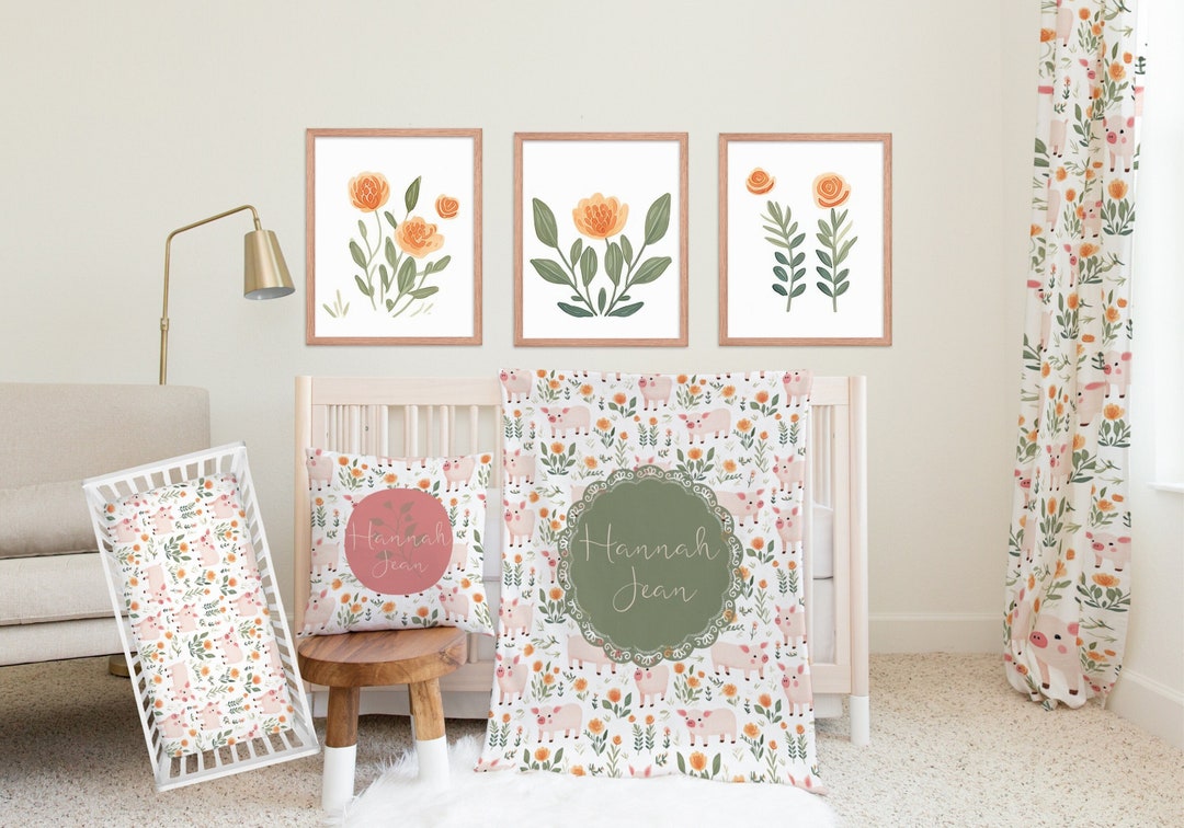 Pig Crib Bedding for Girl, Farm Nursery Set, Farm Crib Sheet, Changing ...