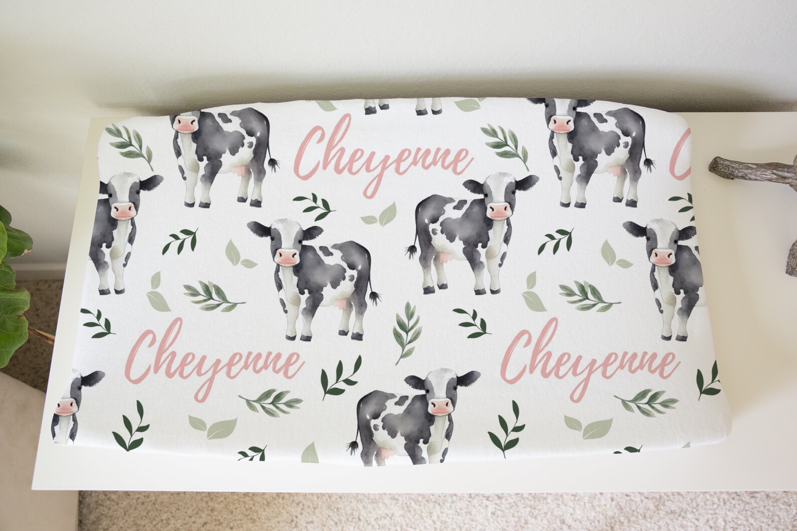 Personalized Baby Girl Cow Crib Sheet, Farm Nursery Bedding, Crib ...