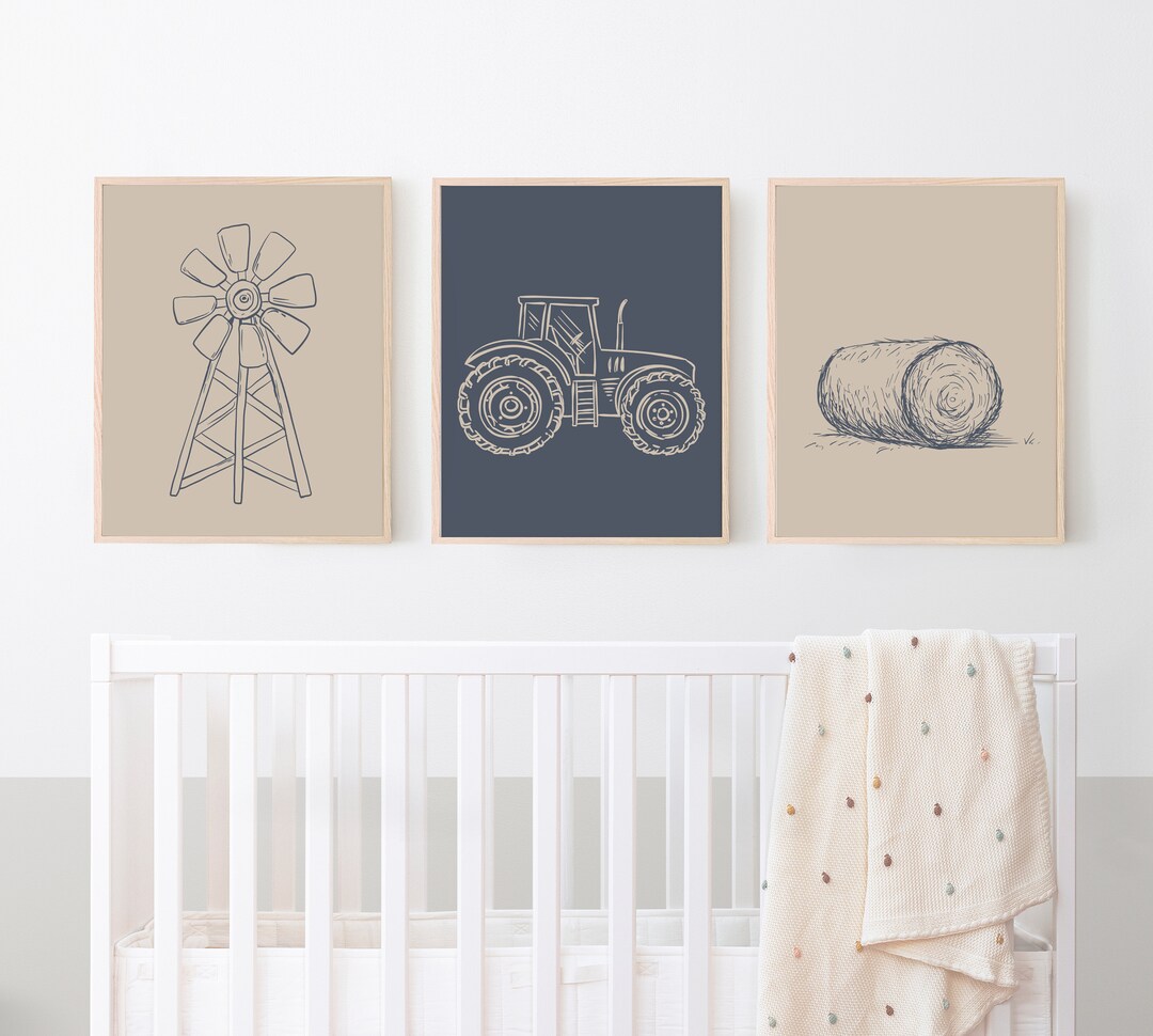 Nursery Tractor Wall Decor, Kids Farm Bedroom Prints, Set of Three ...