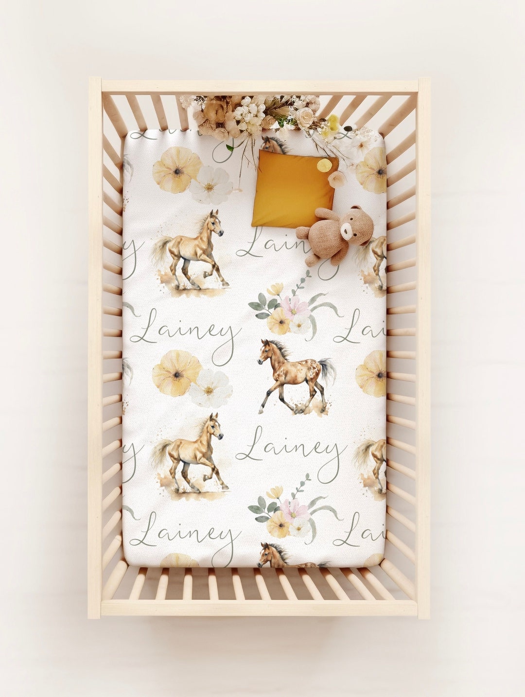 Horse Crib Sheets Bedding Sets for Girls, Custom Gift for Newborn Baby ...