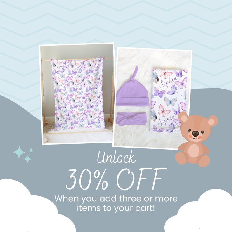 Personalized Pink and Purple Butterfly Swaddle Blanket Name Baby ...