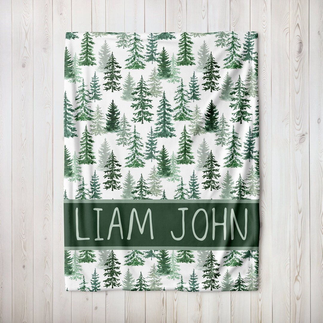 Woodland Baby Blanket, Pine Tree Forest Blanket, Personalized Woodland ...