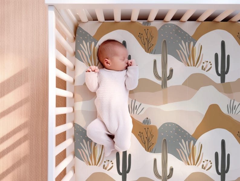 Desert Boho Cactus Crib Sheet, Boys Nursery Bedding, Western Cowboy ...
