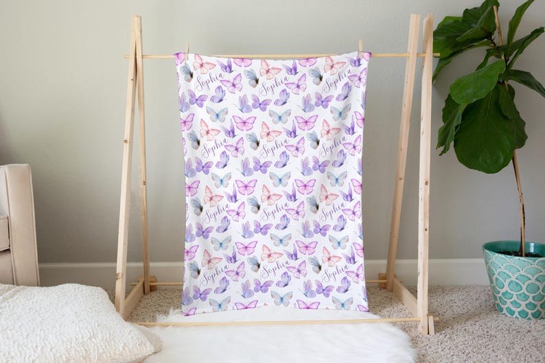 Personalized Pink and Purple Butterfly Swaddle Blanket Name Baby ...