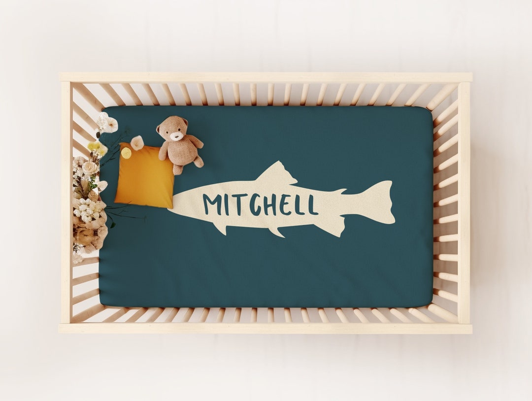 Personalized Fish Crib Sheet, Baby Boy Gift, Lake Themed Nursery ...