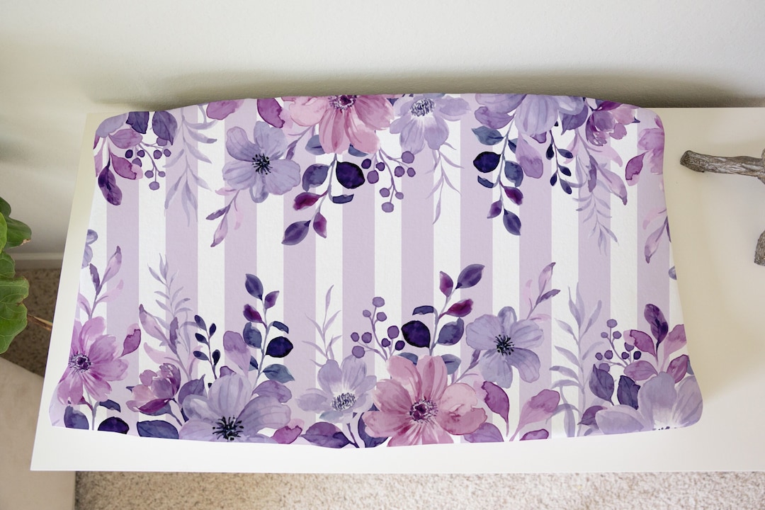 Purple Floral Changing Pad Cover, Purple Nursery Sets, Purple Stripes ...