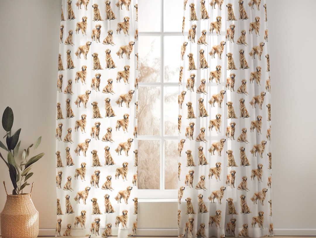 Golden Retriever Sheer Curtains, Black Out Curtains With Dogs, Dog Mom ...