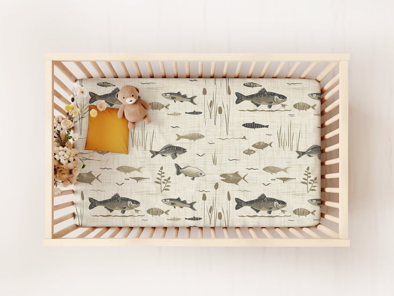 Fly Fishing Nursery Bedding Sets, Lake Trout Crib Sheet, Kids Name ...