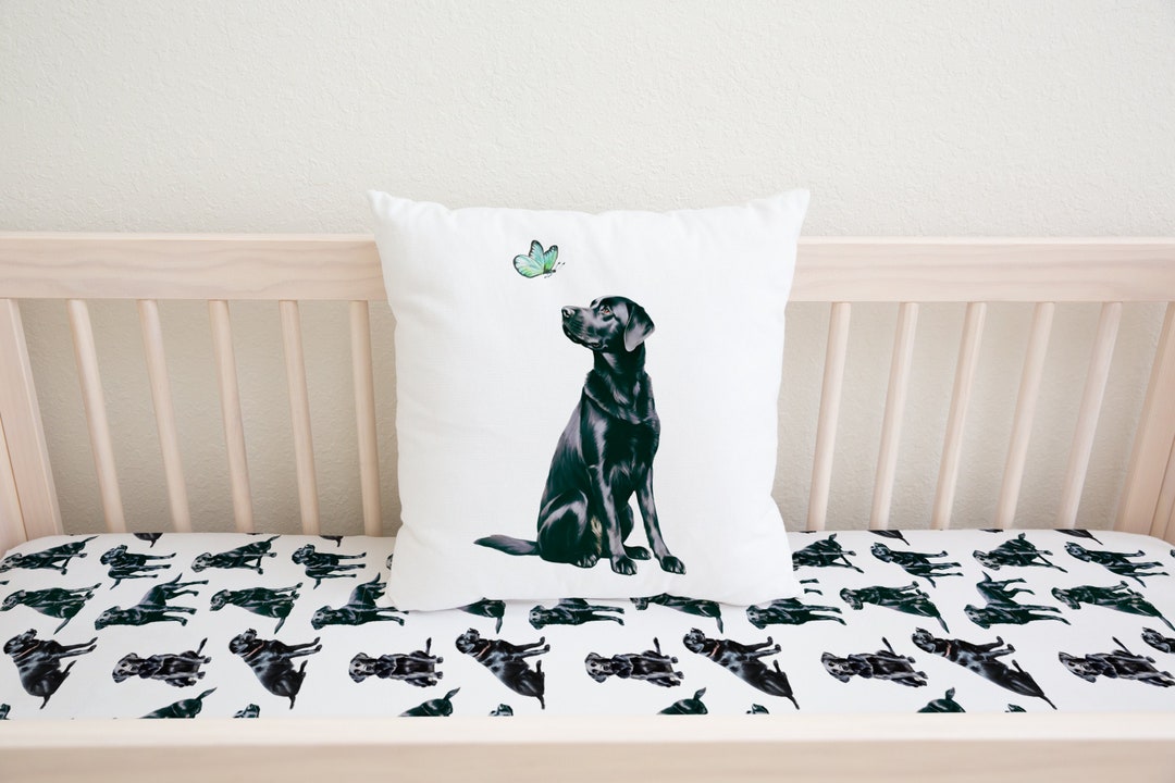 Black Lab Throw Pillow, Black Labrador Crib Bedding, Lab Dog Nursery ...