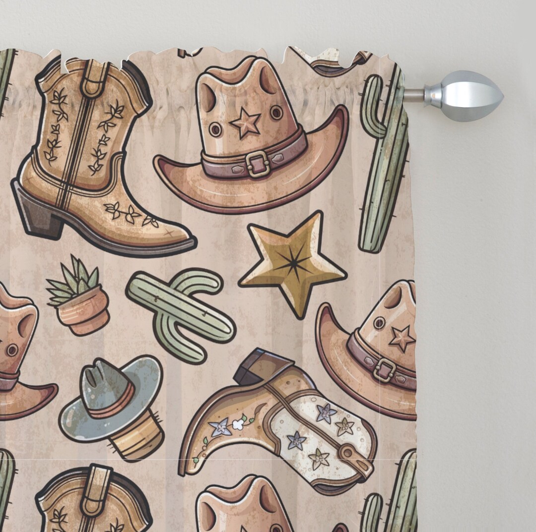 Western Black Out Curtain Panels, Rodeo Boy Bedroom Theme, Cowboy Crib ...