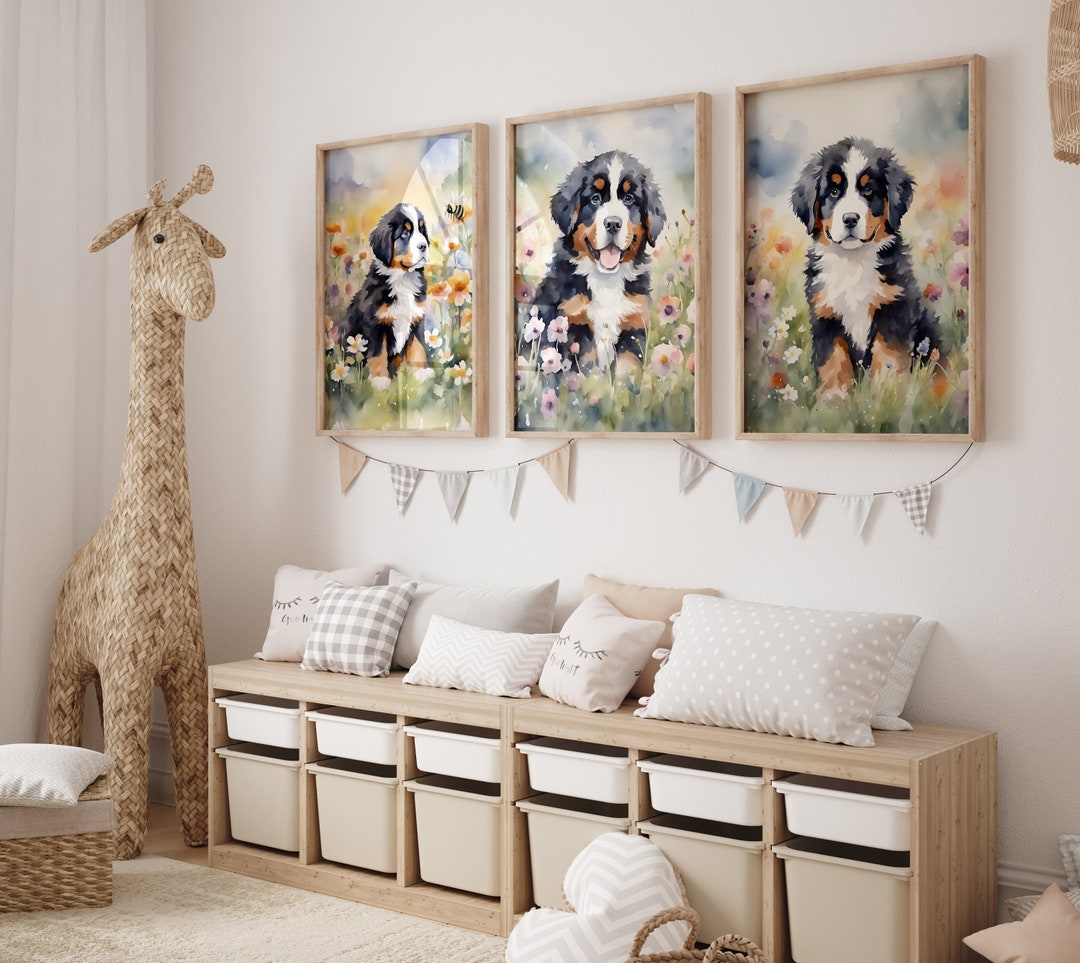 Bernese Mountain Puppy Portraits, Puppy Nursery Wall Decor, Above Crib Prints, Set of Three ...