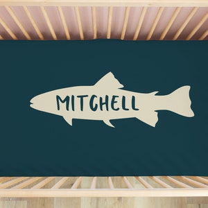 Personalized Fish Crib Sheet, Baby Boy Gift, Lake Themed Nursery ...
