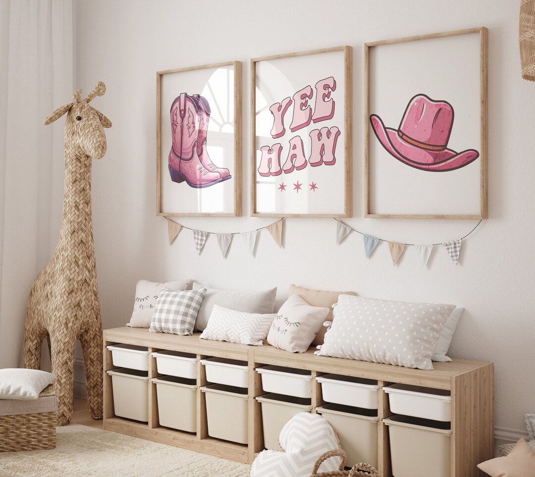 Cowgirl Nursery Decor, Retro Cowgirl Kids Bedroom, Yee Haw Wall Decor ...