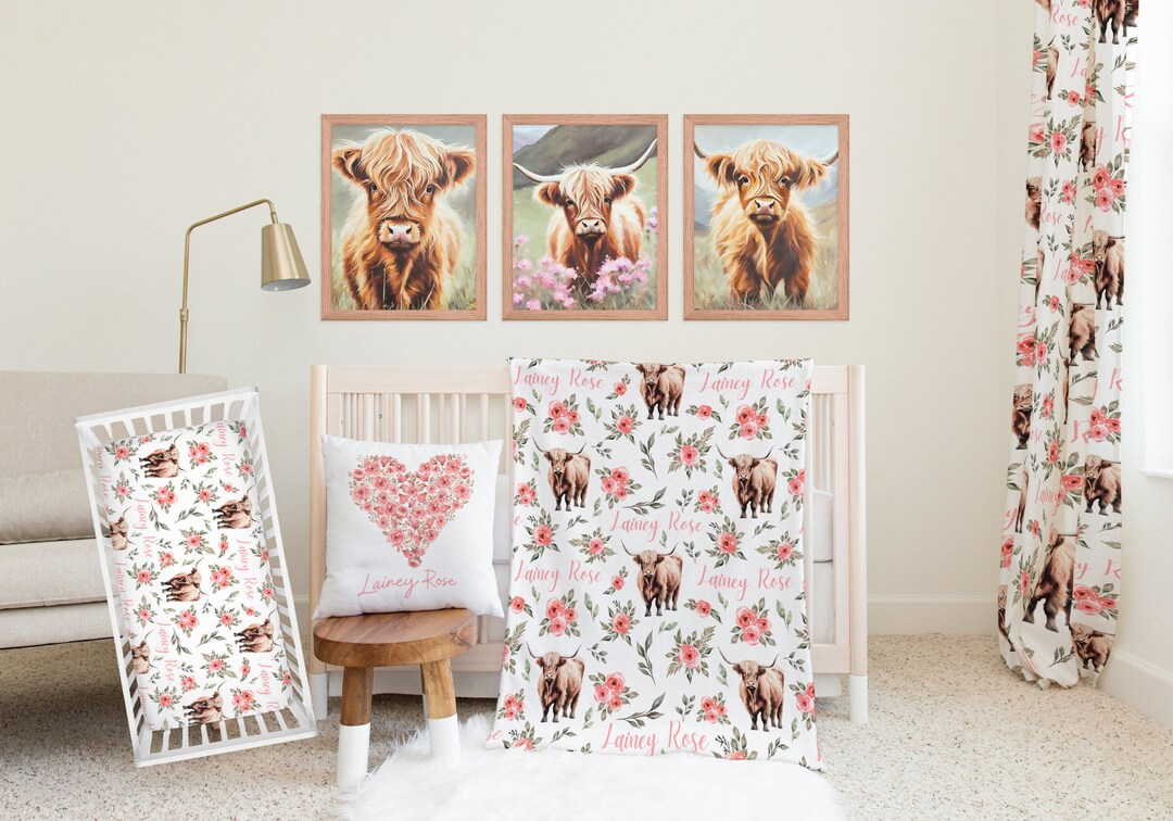 Highland Cow Crib Bedding, Girl Farm Nursery Set, Highland Cow Crib ...