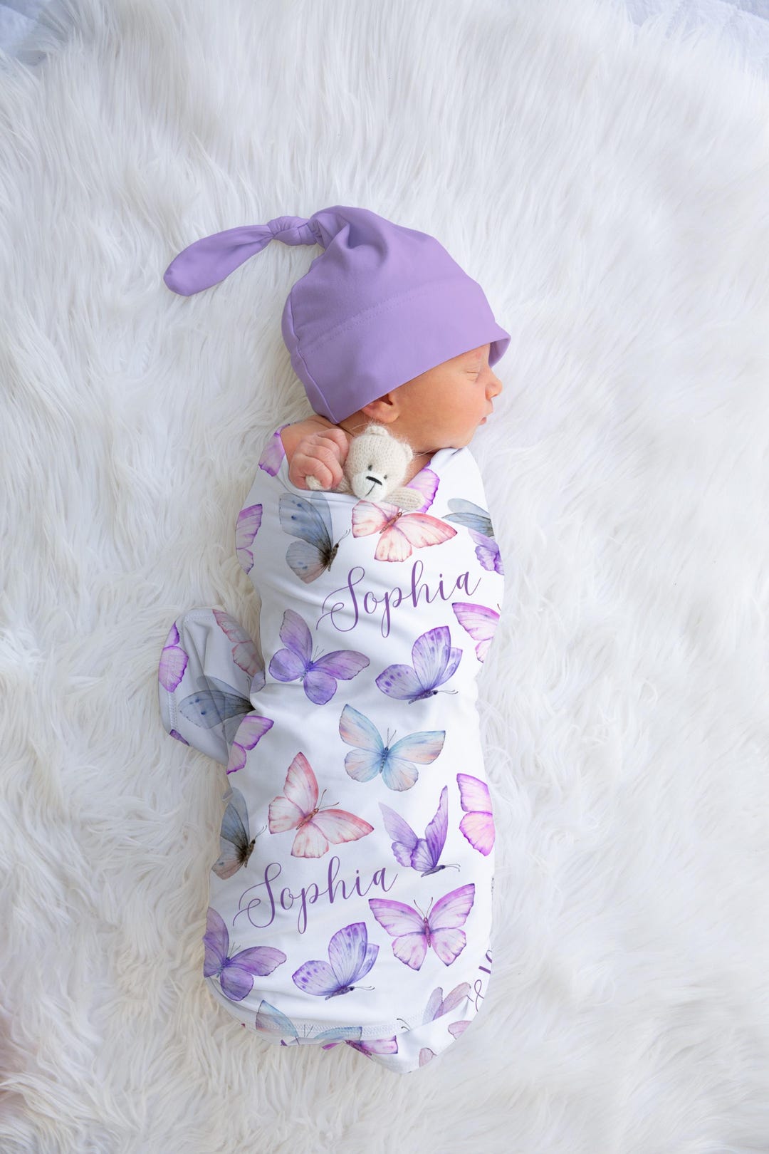 Personalized Pink and Purple Butterfly Swaddle Blanket Name Baby ...