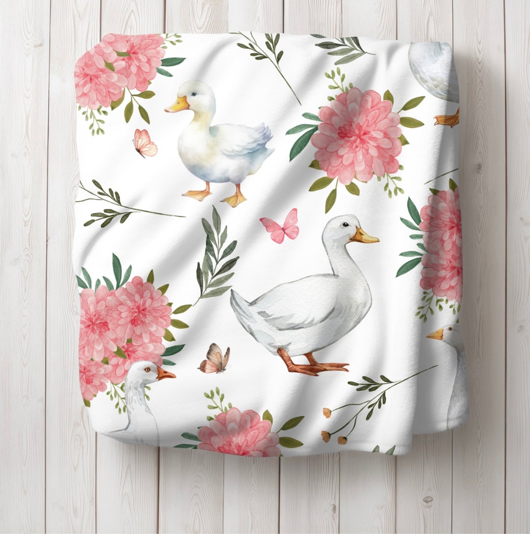 Duck Blanket, Blanket With Farm Ducks, Floral Throw Blanket, Dahlias ...