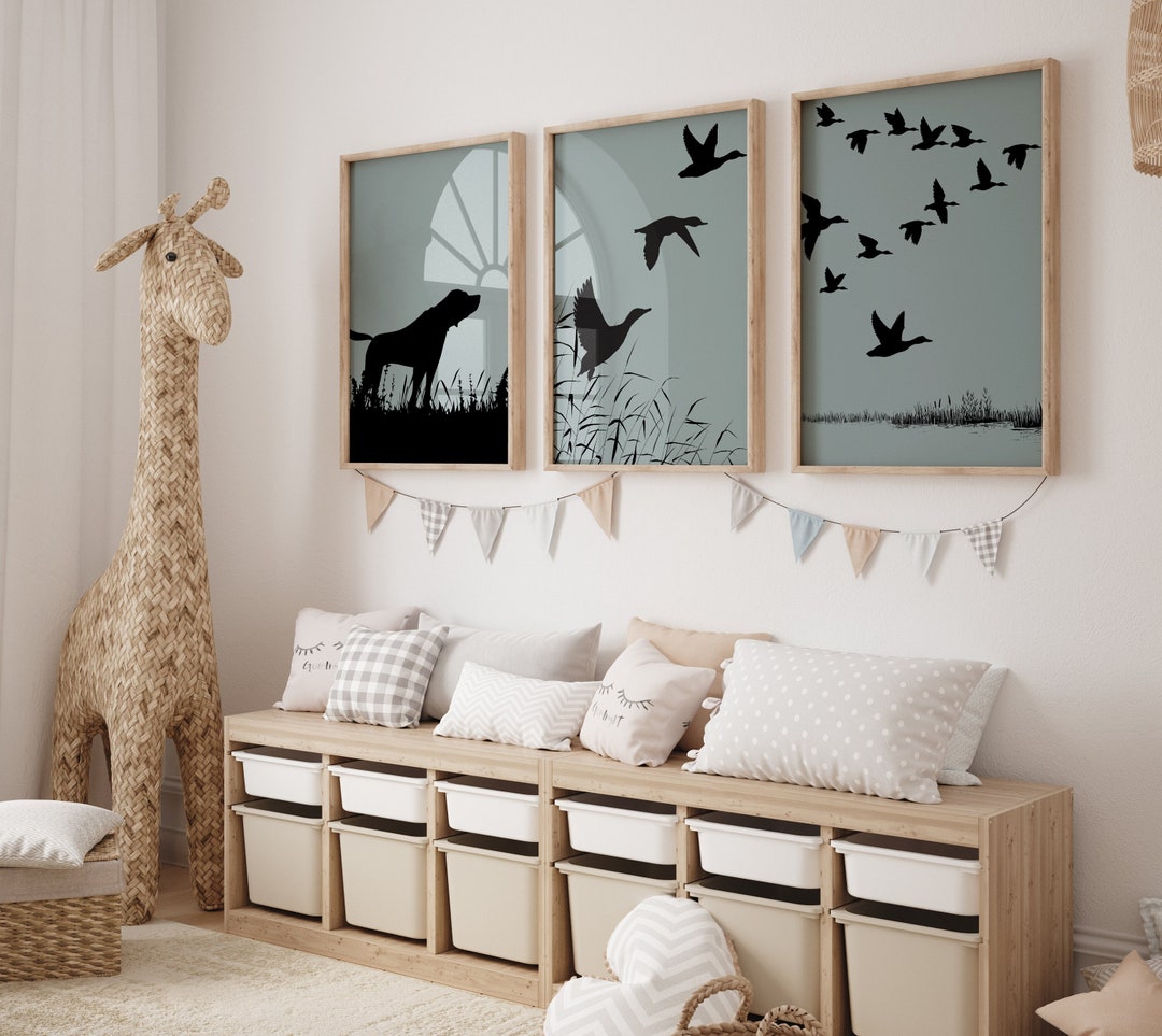 Mallard Duck Nursery Decor, Duck Hunter Wall Art, Bird Dog Wall Prints ...