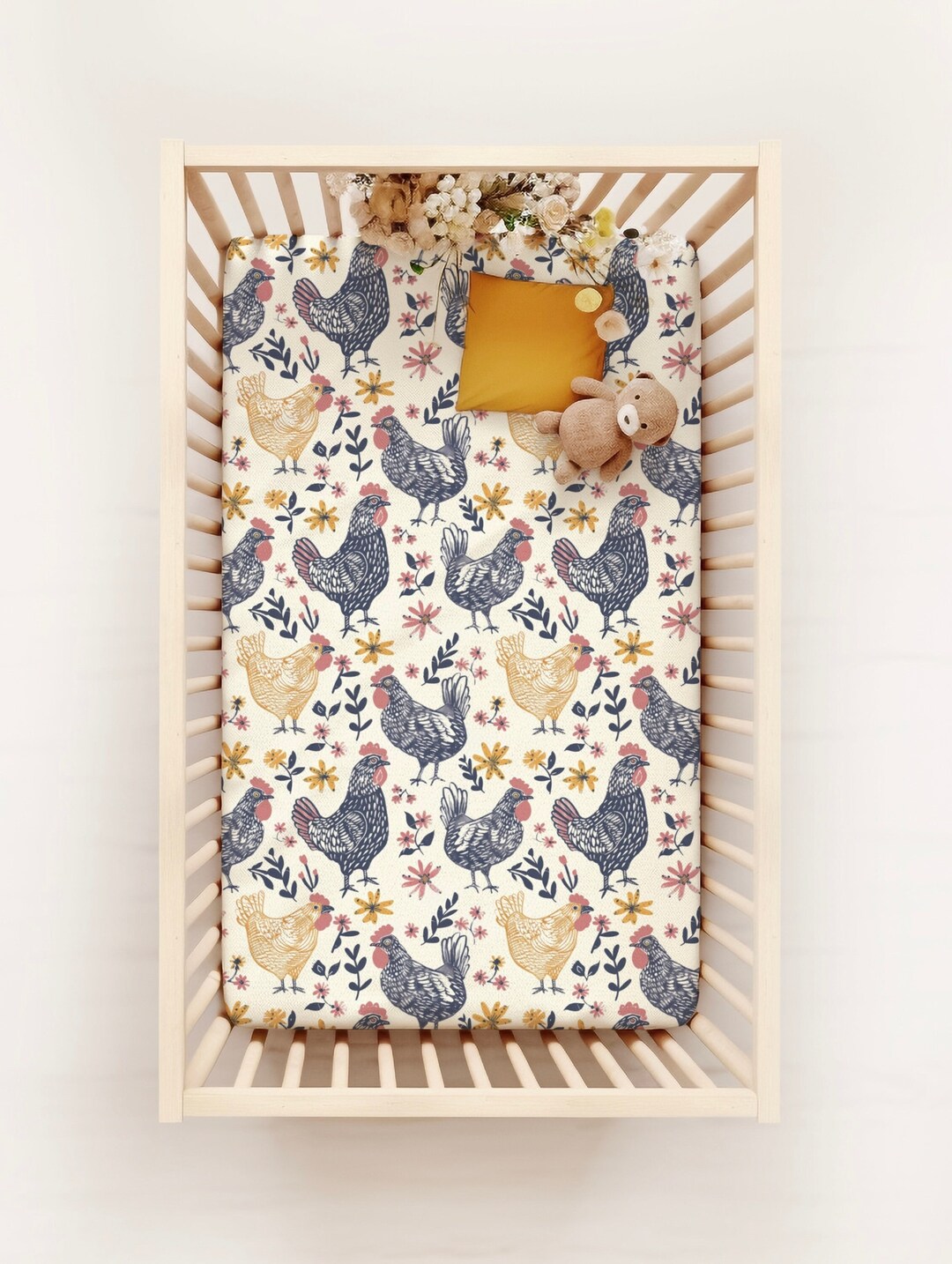 Baby Girl Nursery Bedding, Chicken Crib Sheet, Farm Girl Nursery ...