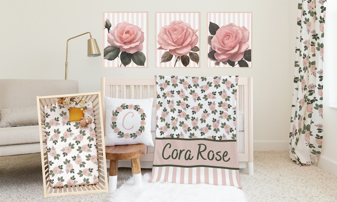 Floral Victorian Baby Bedding, Rose Crib Sheets, Baby Girl Shower Gift ...