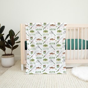 Lure Fishing Nursery Bedding Set, Trout Fish Crib Sheet, Kid Name ...