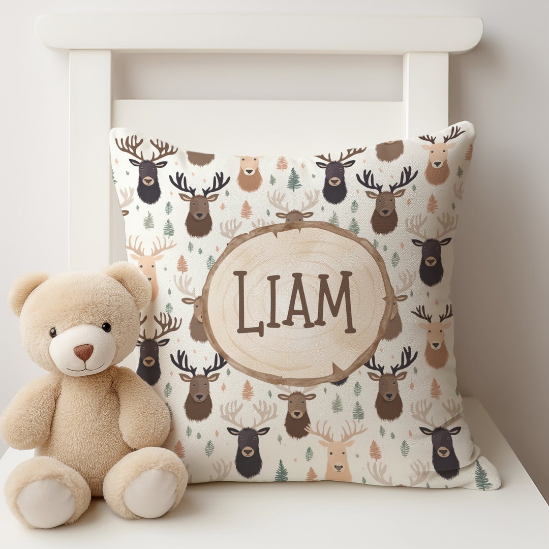 Personalized Baby Name Pillow With Moose, Woodland Themed Baby Boy ...