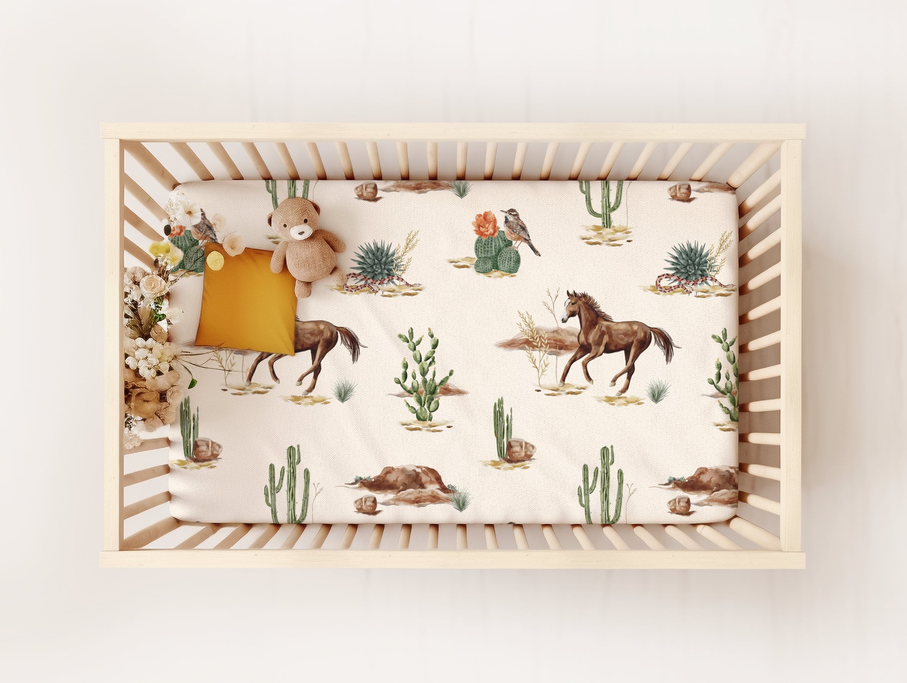 Cowboy Crib Sheet, Western Boy Nursery, Cactus Desert Crib Bedding, New ...