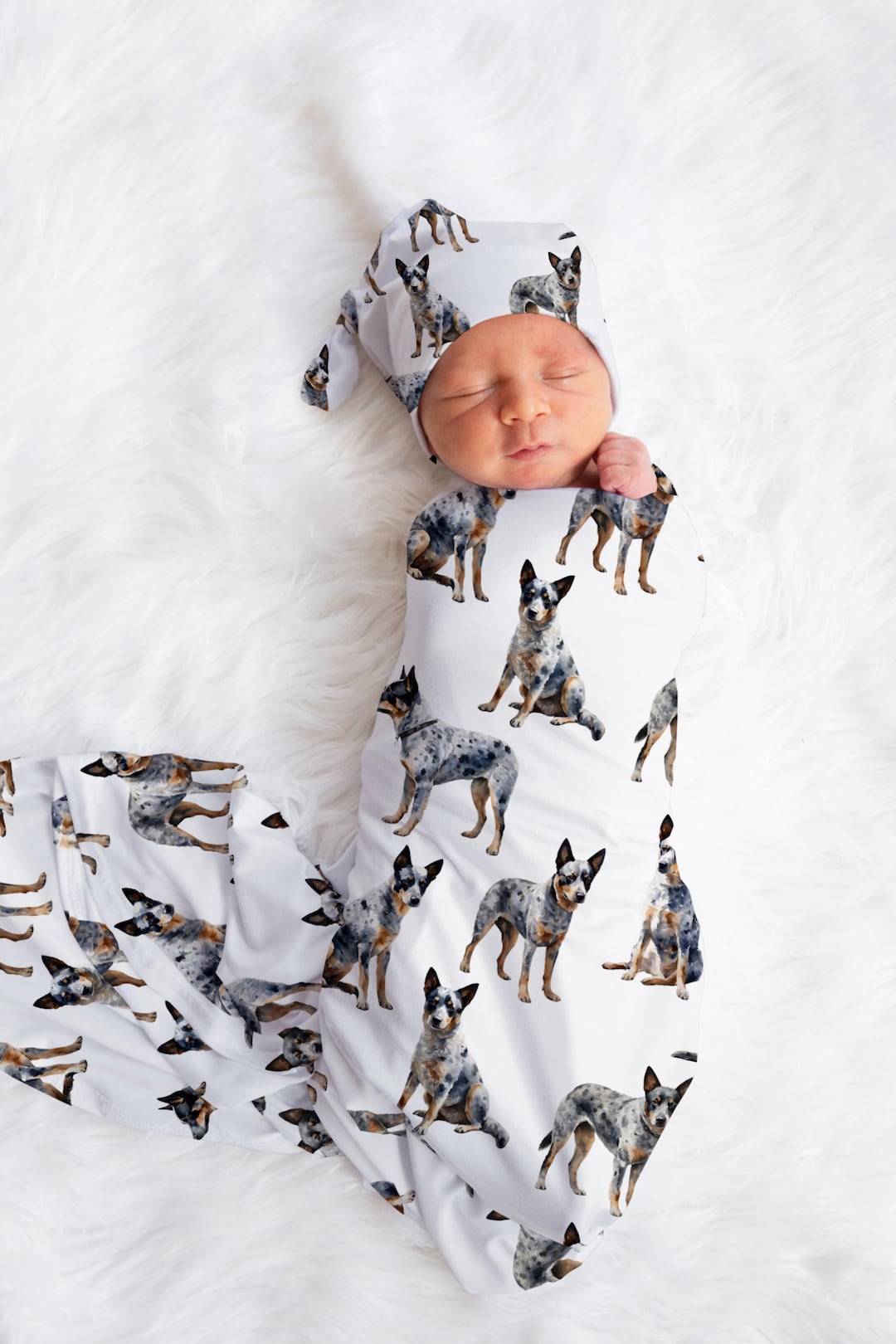 Blue Heeler Baby Swaddle Blanket, Dog Nursery, Baby Gown With ...